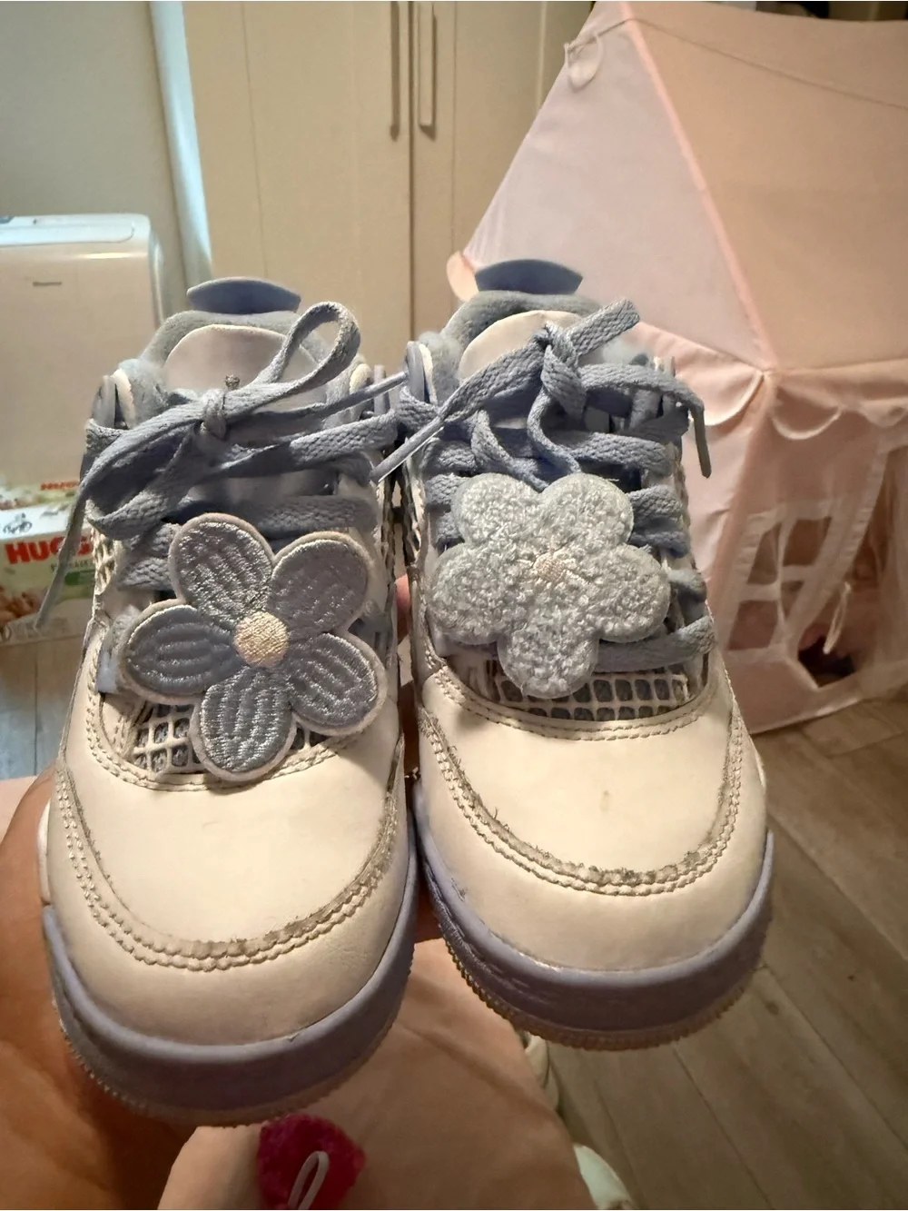 Jordan | Shoes | Jordan Kids White Light Blue Flower Sneakers | Poshmark